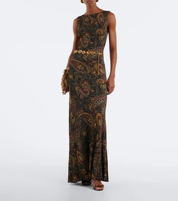 Etro Printed Ribbed-knit Maxi Dress