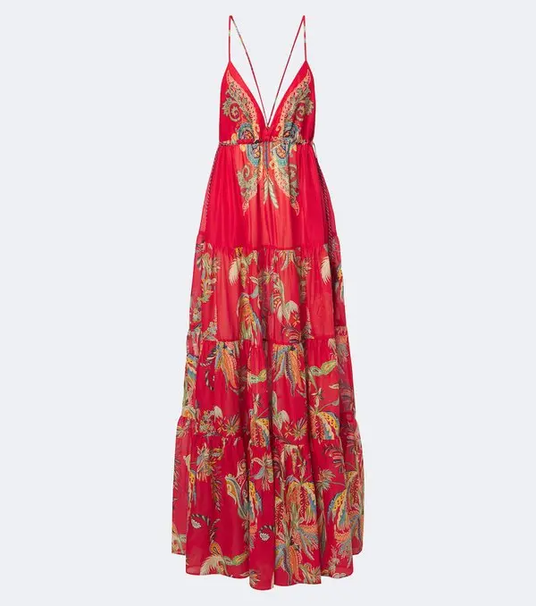 Etro Printed Tie Cotton Maxi Dress