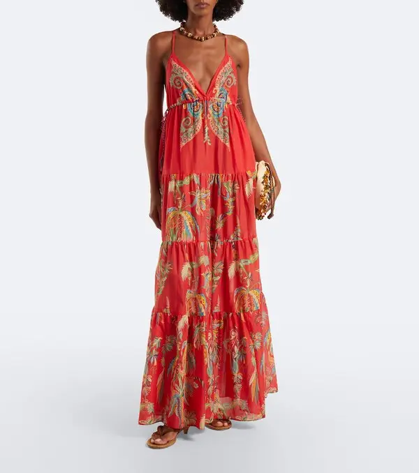 Etro Printed Tie Cotton Maxi Dress