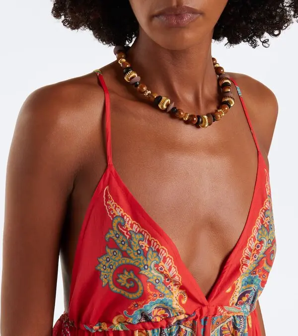 Etro Printed Tie Cotton Maxi Dress