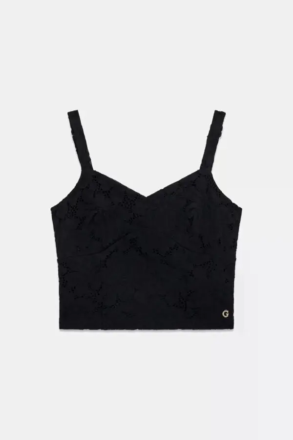 Guess Floral-lace Corset Top - Black