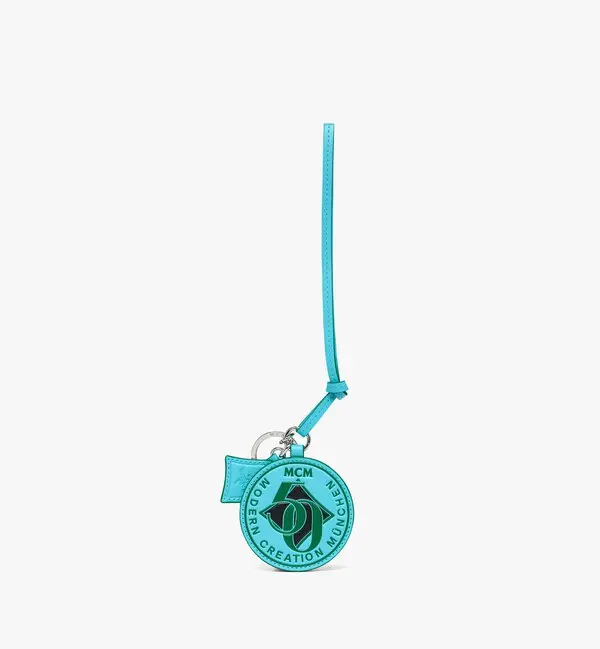 Mcm Logo Charm In Visetos Leather Mix - Blue Ceramic