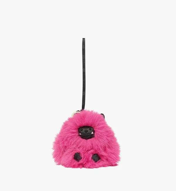 Mcm Faux Fur & Visetos Monogram Dog Charm - Pink