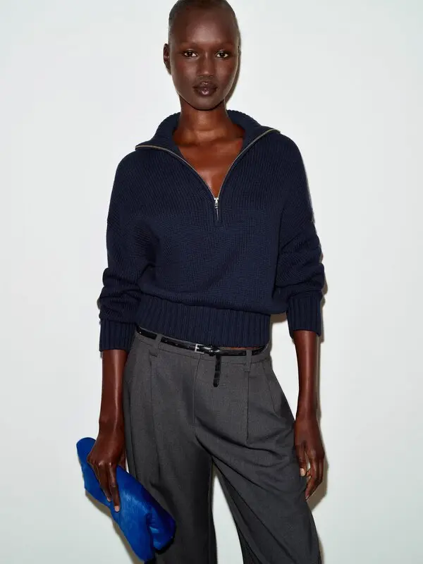 REFORMATION Barney Cotton Quarter-zip Sweater - Blue