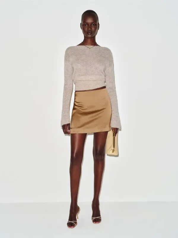 REFORMATION Alexa Satin Skirt - Natural