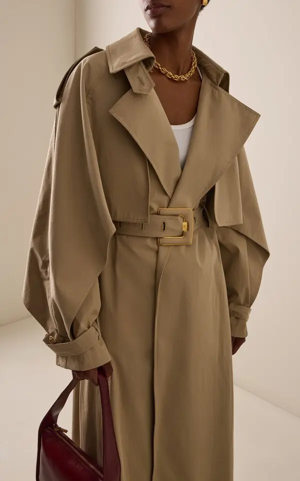 Balmain Belted Cotton-gabardine Long Trench Coat