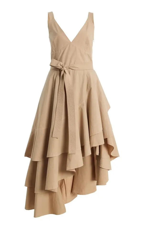 Co Asymmetric Layered Cotton Tank Dress - Khaki