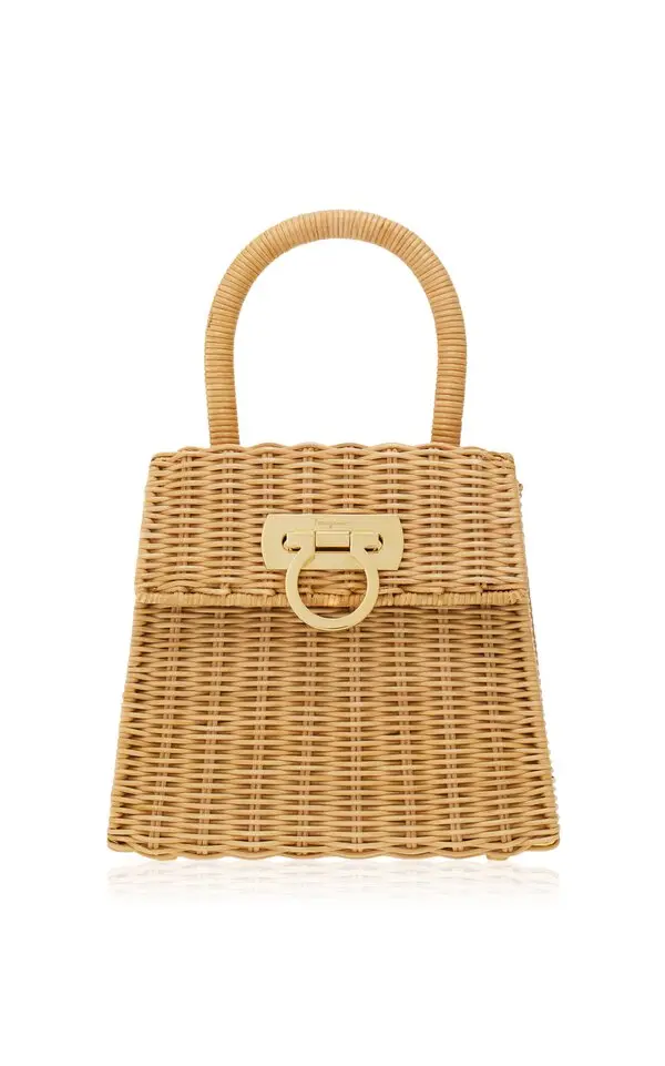 FERRAGAMO Small Wicker Top Handle Bag