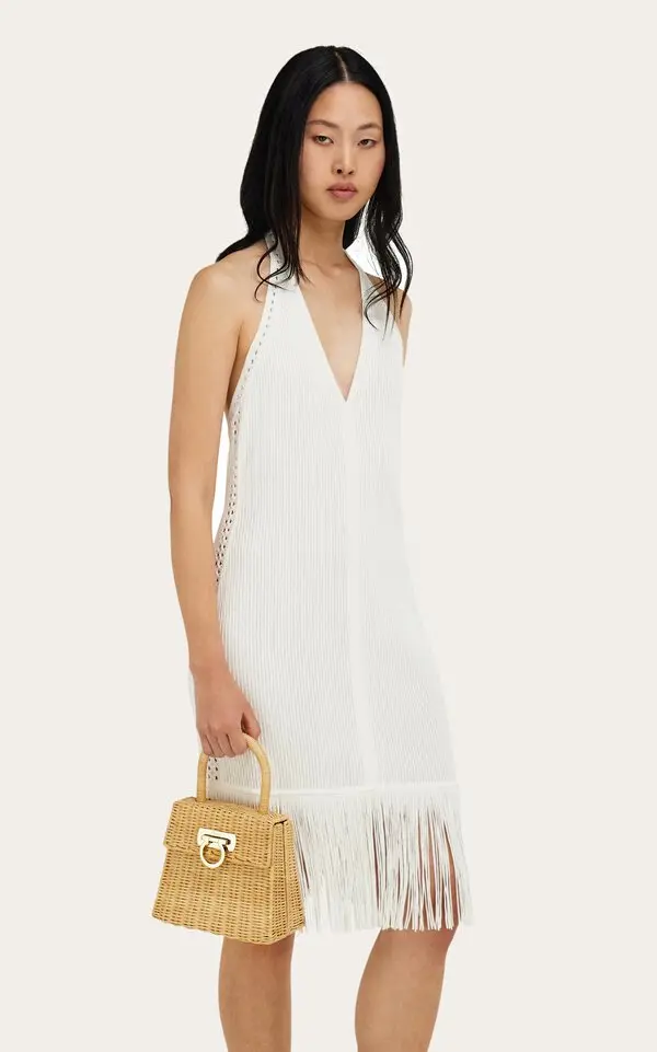 FERRAGAMO Small Wicker Top Handle Bag