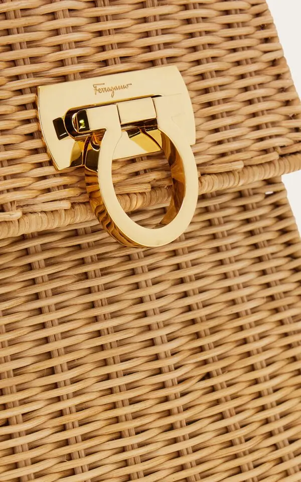 FERRAGAMO Small Wicker Top Handle Bag