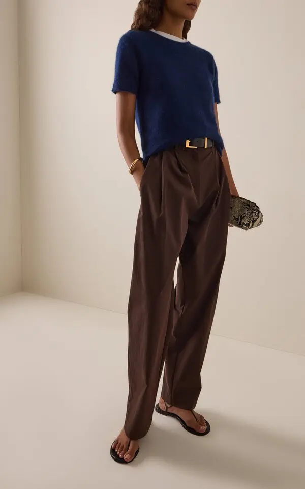Co Cotton Twill Wide Leg Pleated Pants