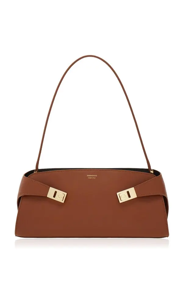 FERRAGAMO East-west Leather Shoulder Bag With Buckled Straps - Brown