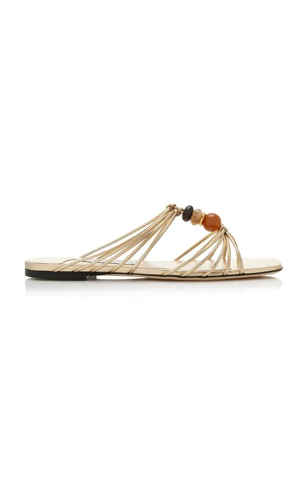 JIMMY CHOO Lova Beaded Leather Sandals - Gold
