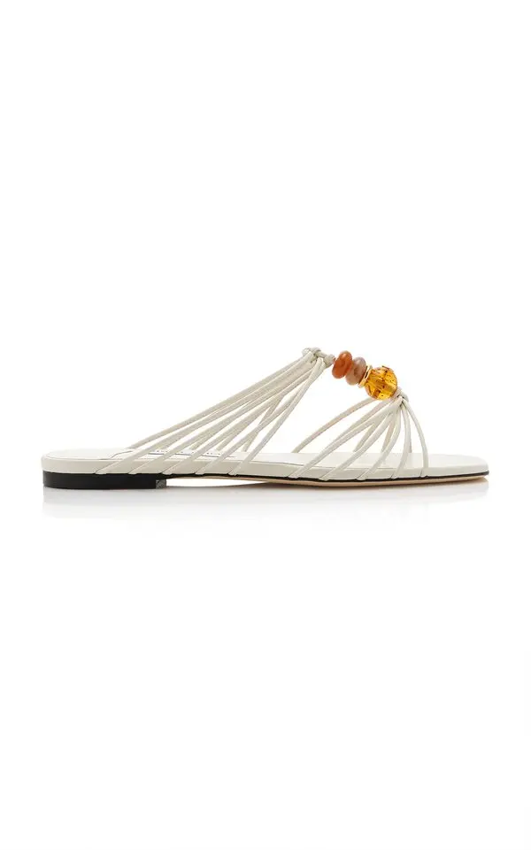 JIMMY CHOO Lova Beaded Leather Sandals - White