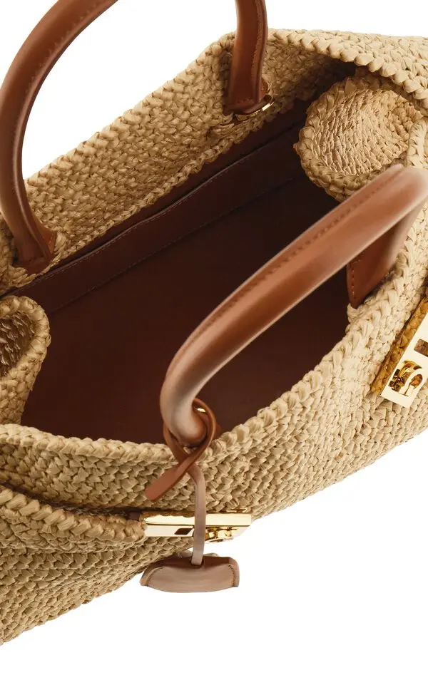 FERRAGAMO Hug Small Raffia Top Handle Bag