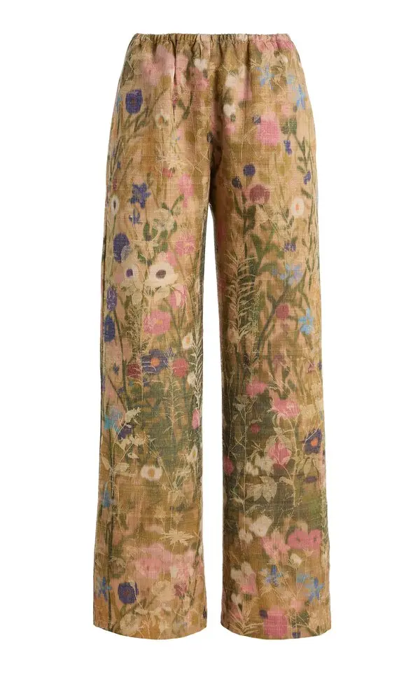 LESET Floral Silk Jacquard Wide-leg Pants - Multi