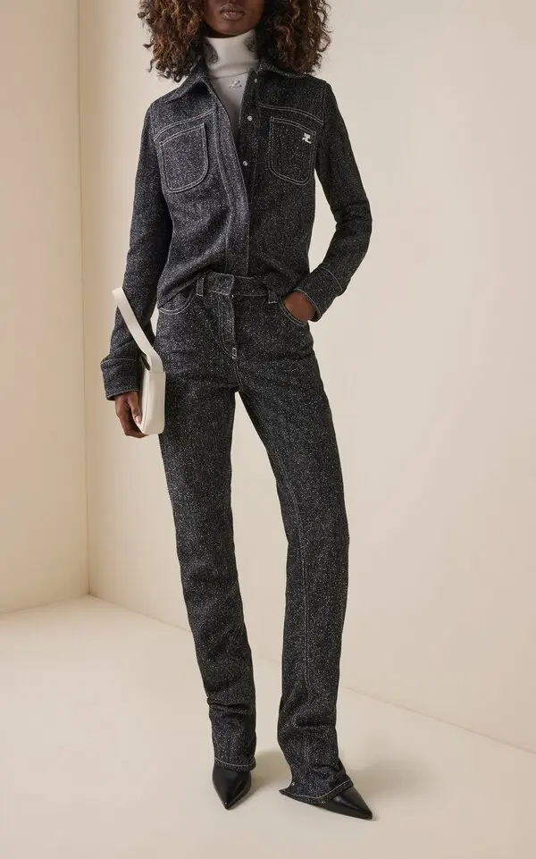 COURREGES Snap Denim Tweed Straight-leg Jeans