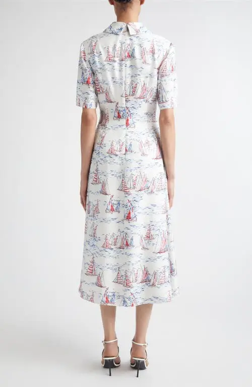 EMILIA WICKSTEAD Nautical Print Silk Midi Shirtdress - Boat Print