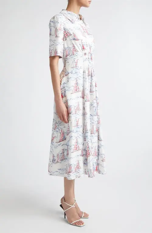 EMILIA WICKSTEAD Nautical Print Silk Midi Shirtdress - Boat Print