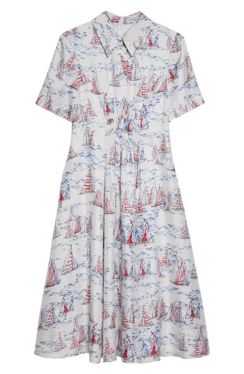 EMILIA WICKSTEAD Nautical Print Silk Midi Shirtdress - Boat Print