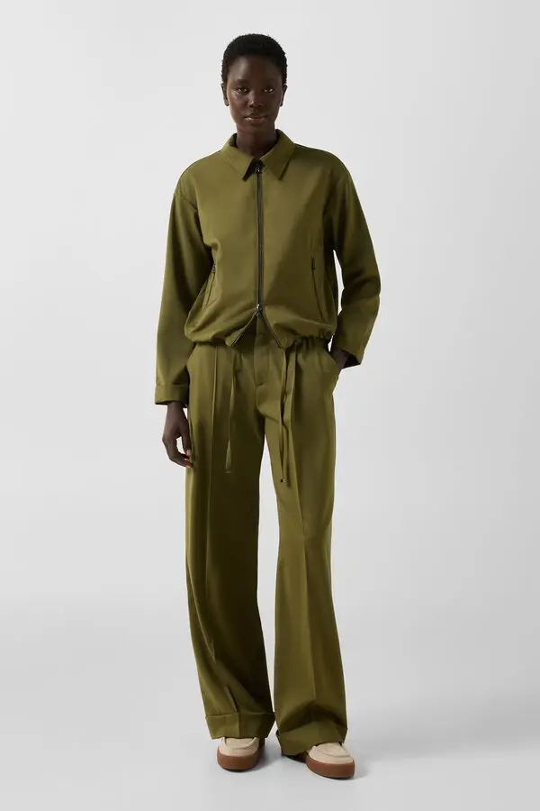 Bogner Elfy Virgin Wool Pleated Wide-leg Pants - Olive
