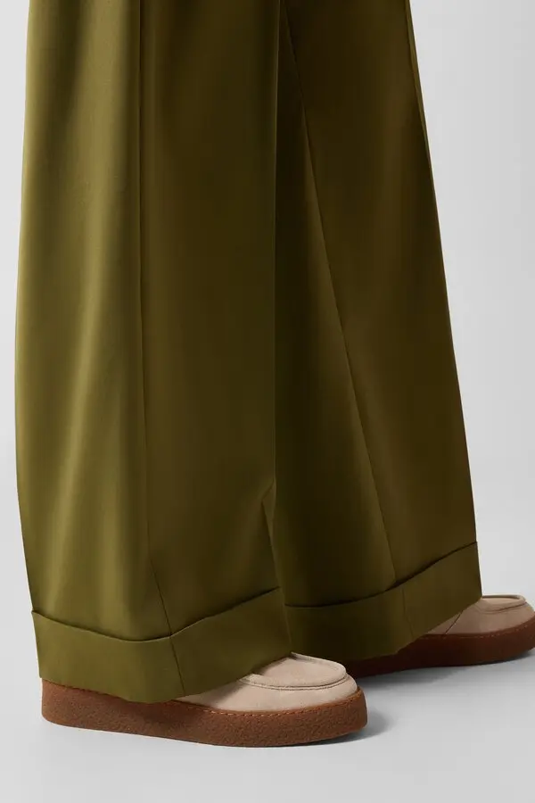 Bogner Elfy Virgin Wool Pleated Wide-leg Pants - Olive