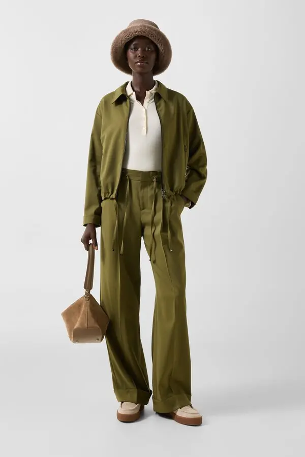 Bogner Elfy Virgin Wool Pleated Wide-leg Pants - Olive