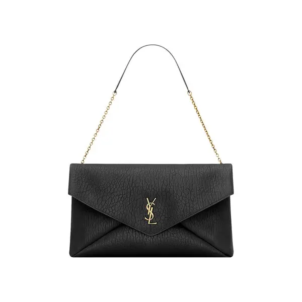 Saint Laurent Cassandre Xxl Envelope Pouch On Chain In Lambskin 'nero - Black