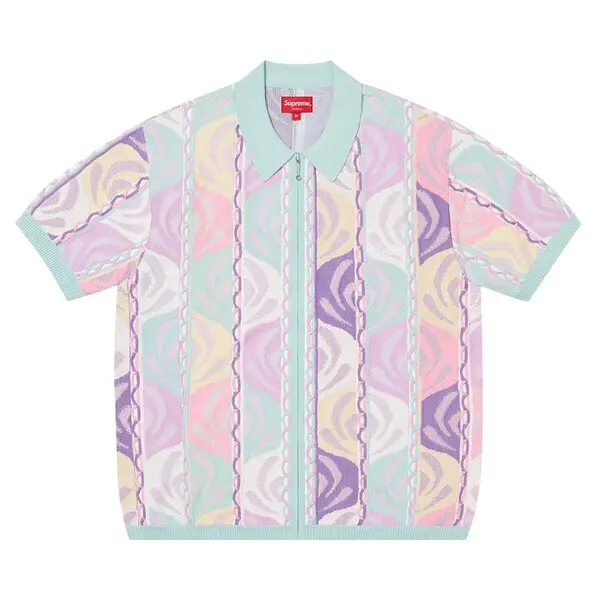 Supreme Abstract Textured Zip Up Polo 'pale