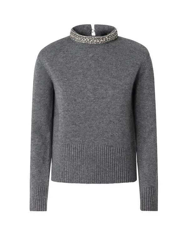 Pinko Jeweled Mock Neck Knit Sweater - Grigio-monumento Gr.