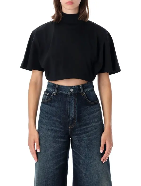 Alaïa Cropped Ribbed Mock Neck T-shirt