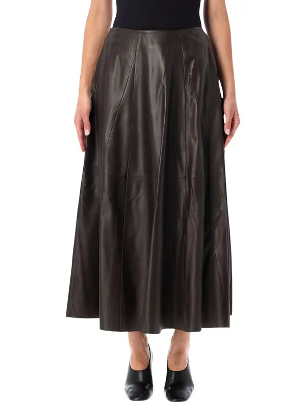 ARMA Leather Pleated Maxi Skirt - Coffee Bean
