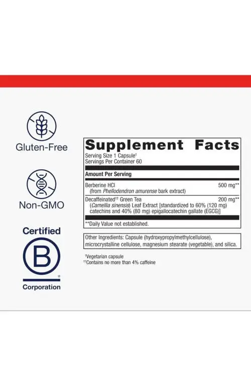 METAGENICS Berberine Gt Supplement 500 Mg Heart Health Support Capsules 60 Capsules