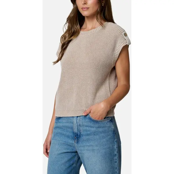 J.O.A. Acid Wash Ribbed Sweater With Button Embellishments - Khaki