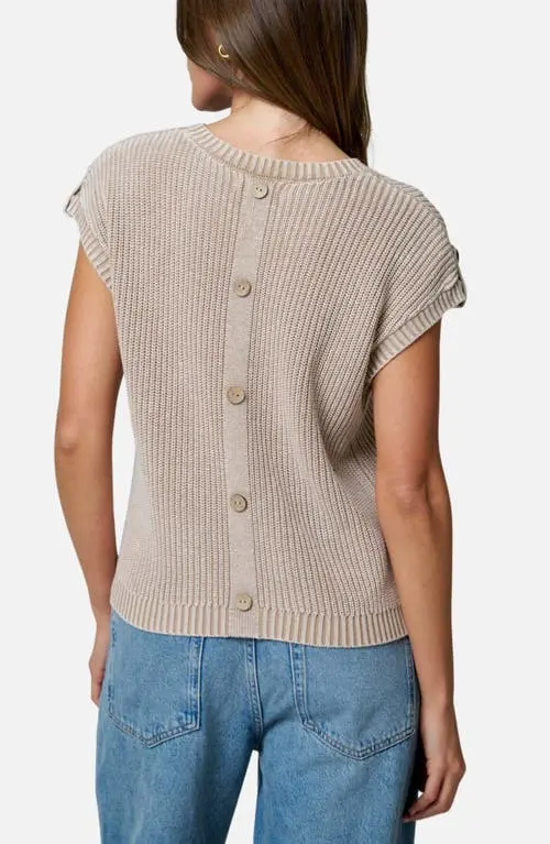 J.O.A. Acid Wash Ribbed Sweater With Button Embellishments - Khaki