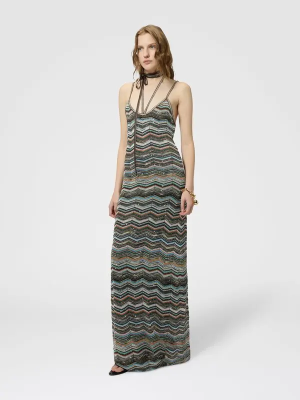Missoni Long Chevron Knit Maxi Dress With Braided Straps