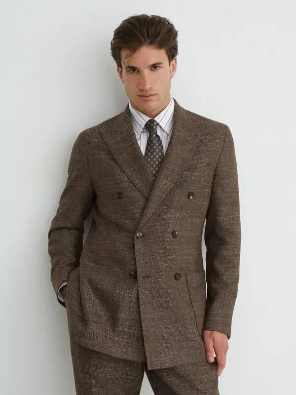 REISS Vallance Wool-blend Double-breasted Herringbone Blazer Classic-fit