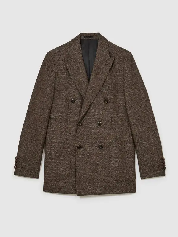 REISS Vallance Wool-blend Double-breasted Herringbone Blazer Classic-fit
