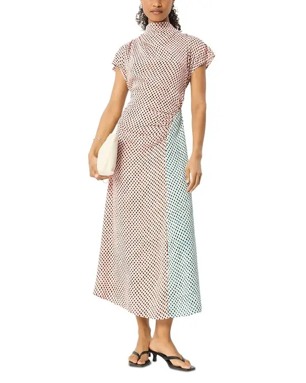 Whistles Graphic Check Cowl Neck Midi Dress