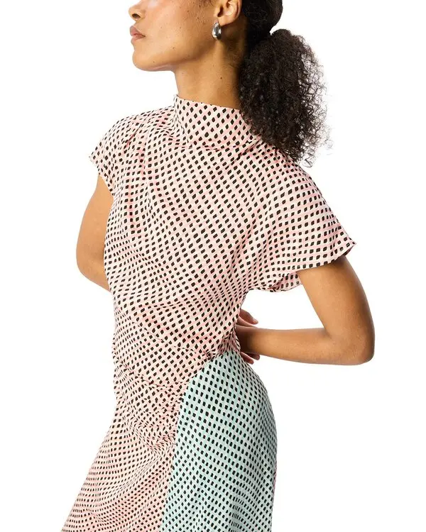 Whistles Graphic Check Cowl Neck Midi Dress