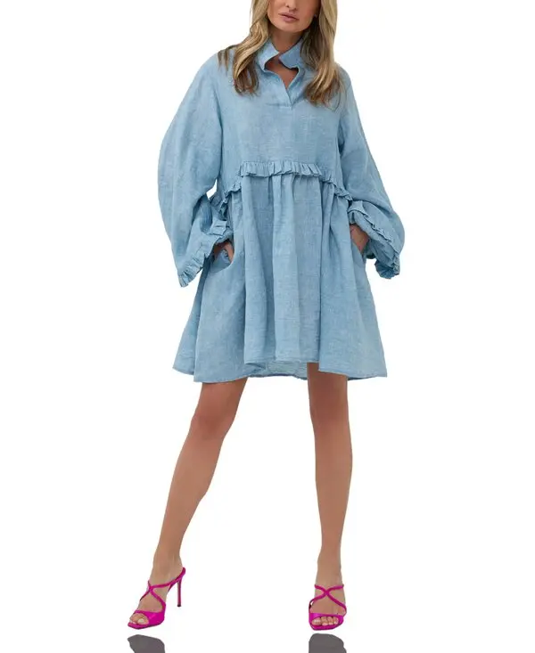 MARIELLE STOKKELAAR Blanche Linen Dress With Ruffled Sleeves