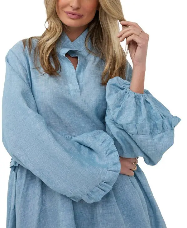 MARIELLE STOKKELAAR Blanche Linen Dress With Ruffled Sleeves