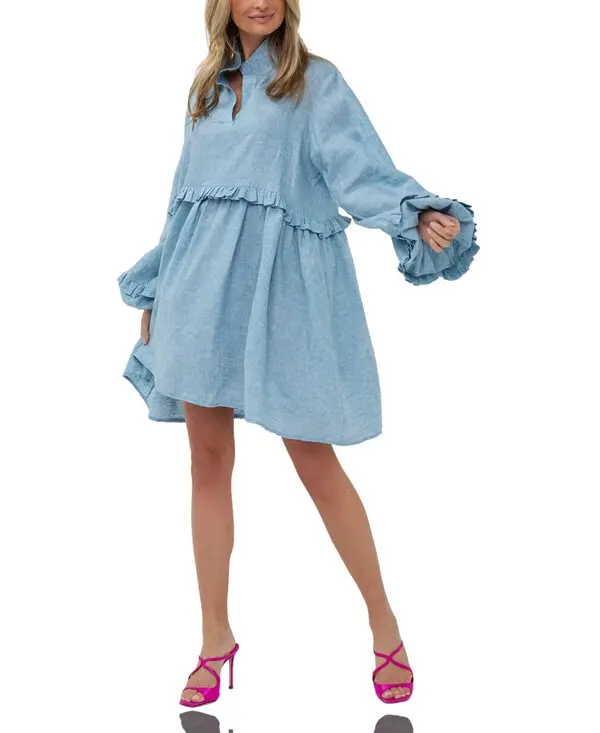 MARIELLE STOKKELAAR Blanche Linen Dress With Ruffled Sleeves