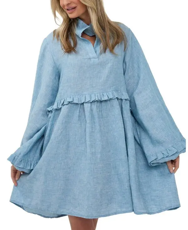 MARIELLE STOKKELAAR Blanche Linen Dress With Ruffled Sleeves