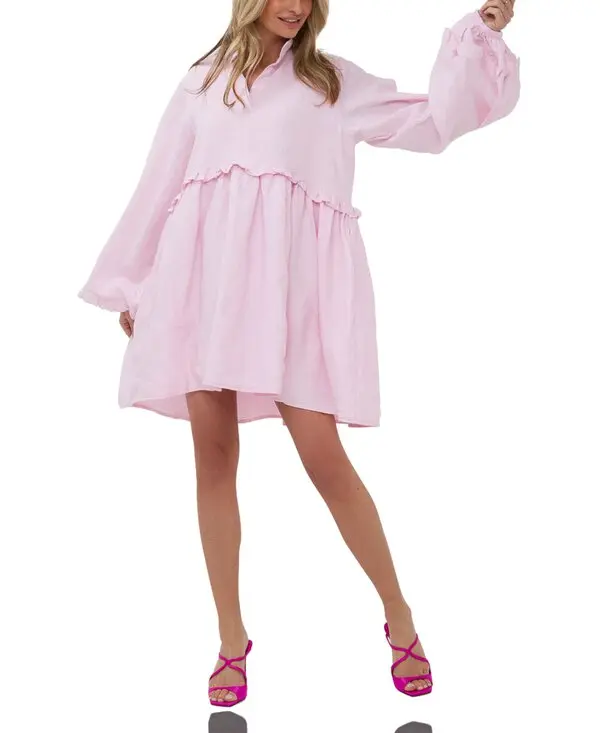 MARIELLE STOKKELAAR Blanche Linen Dress With Ruffled Sleeves - Pink