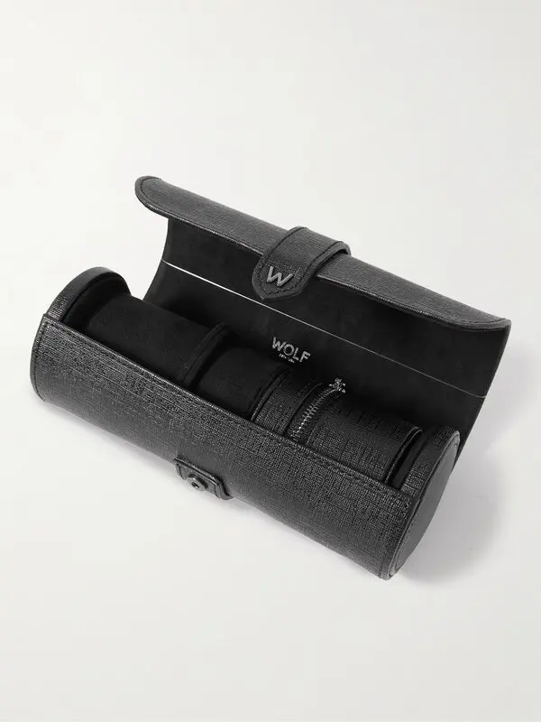Wolf Cross-grain Glossed Vegan Leather Watch And Jewellery Roll