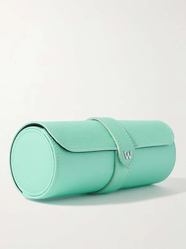Wolf Cross-grain Vegan Leather Watch And Jewellery Roll - Turquoise