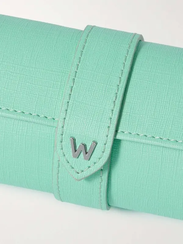 Wolf Cross-grain Vegan Leather Watch And Jewellery Roll - Turquoise
