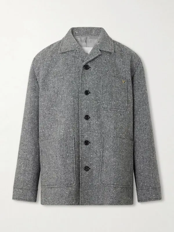 Valentino Garavani Vlogo Embellished Mélange Virgin Wool Blouson Jacket