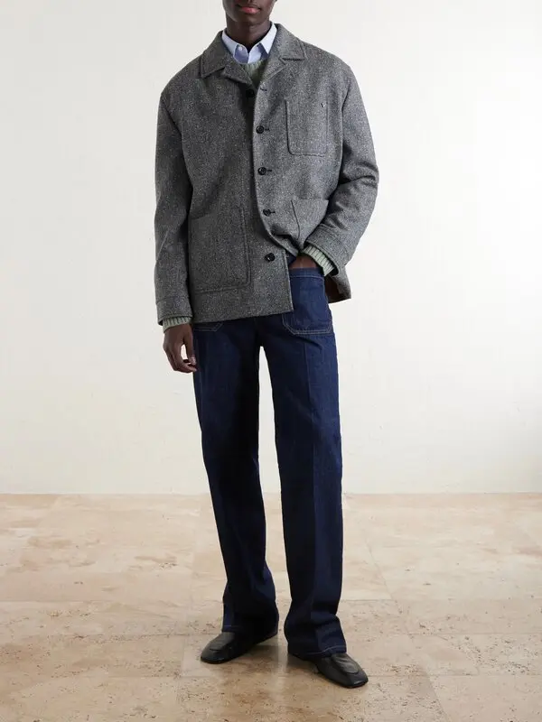 Valentino Garavani Vlogo Embellished Mélange Virgin Wool Blouson Jacket
